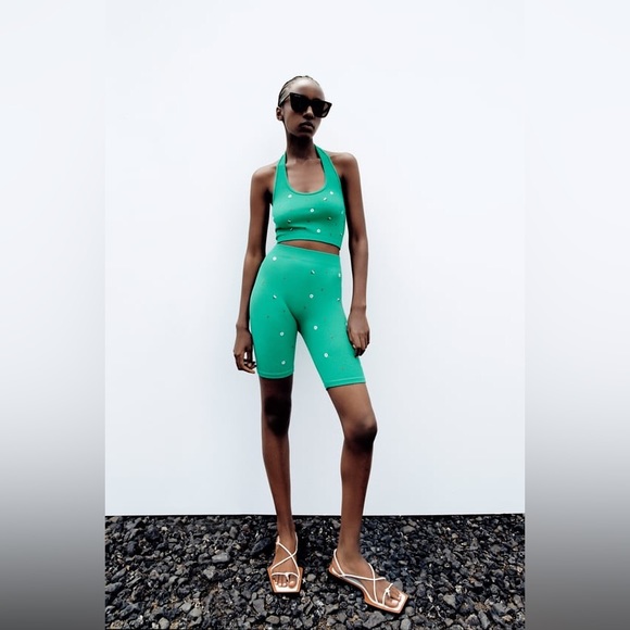 Zara | Shorts | Zara Green Ribbed Bike Shorts | Poshmark